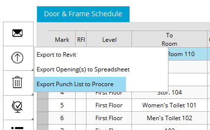 Procore: Export to Procore | Openings Studio Knowledge Base